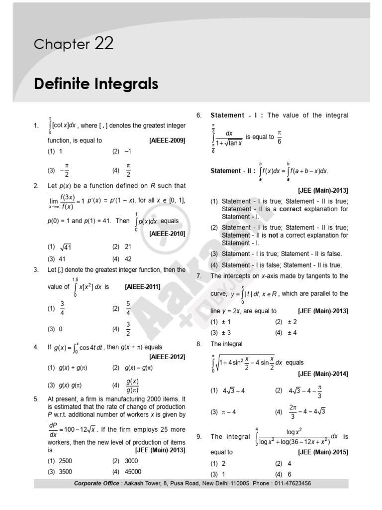 M - Ch-22 - Definite Integrals | Download Free PDF | Function (Mathematics) | Integer