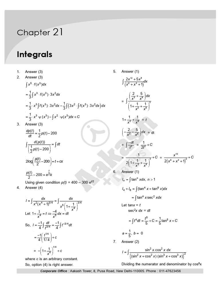 M Sol Ch-21 Integrals | PDF