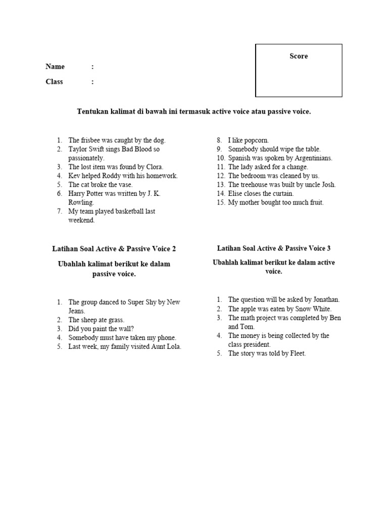 Latihan Soal Passive Voice | PDF Latihan Soal Passive Voice | PDF