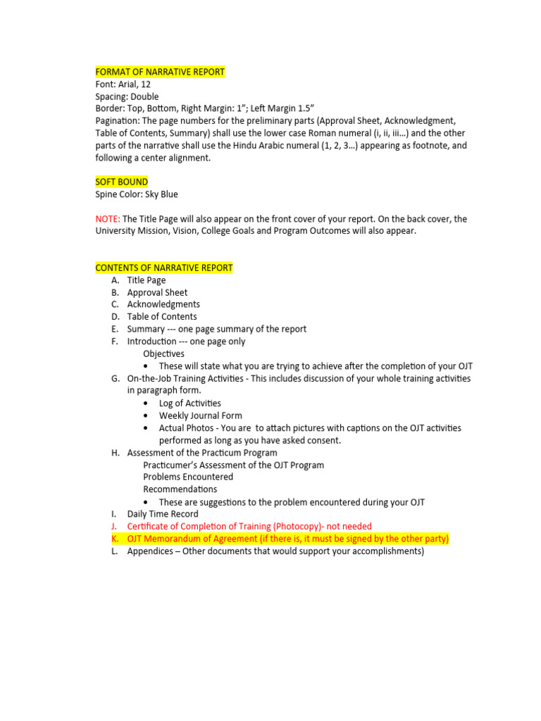 Format of Narrative Report Practicum | PDF