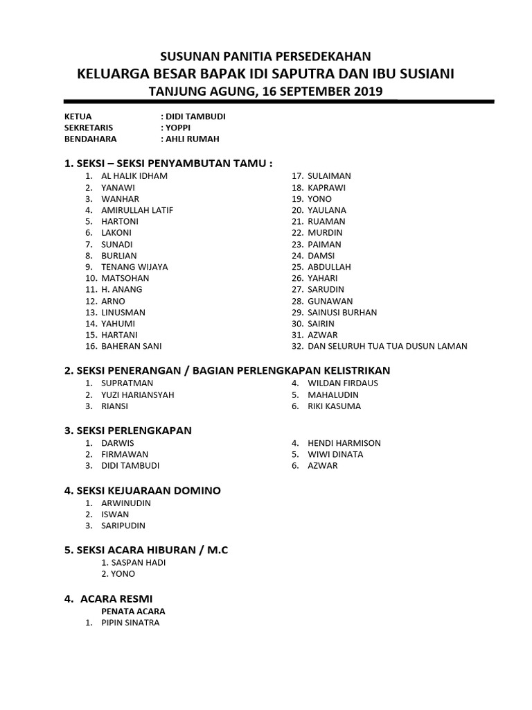 Susunan Panitia Resepsi Pernikahan | PDF Susunan Panitia Resepsi Pernikahan | PDF