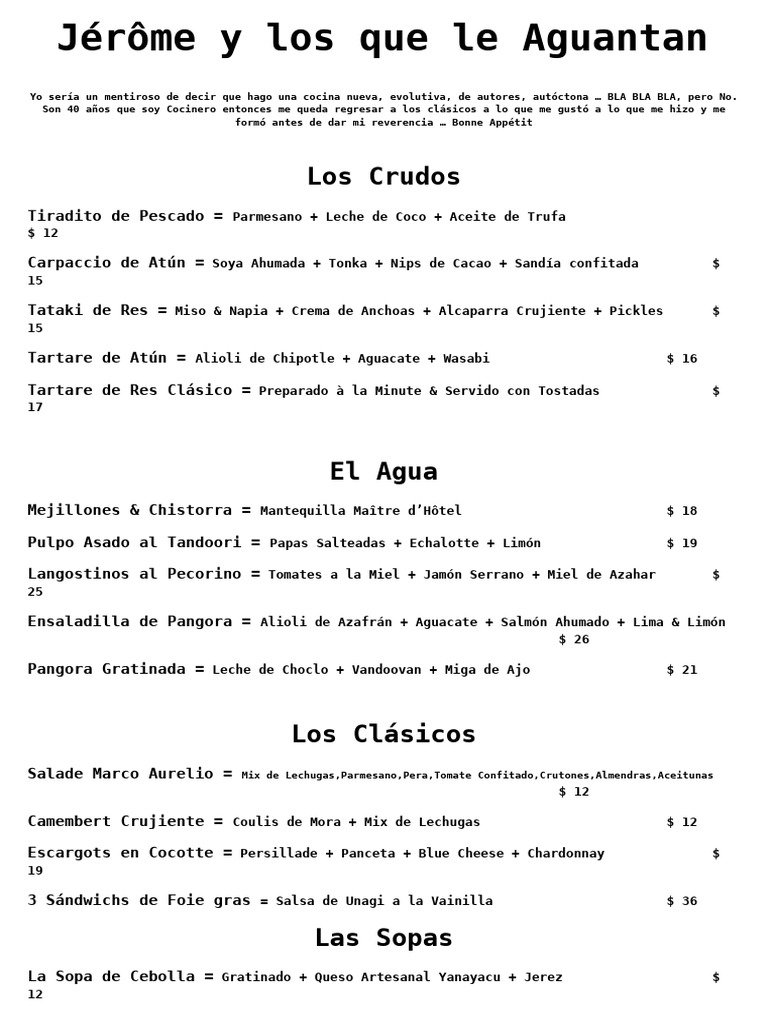 Carta de Chez Jerome Definitiva 3 de Mayo 2023 | PDF | Comida y bebida ...