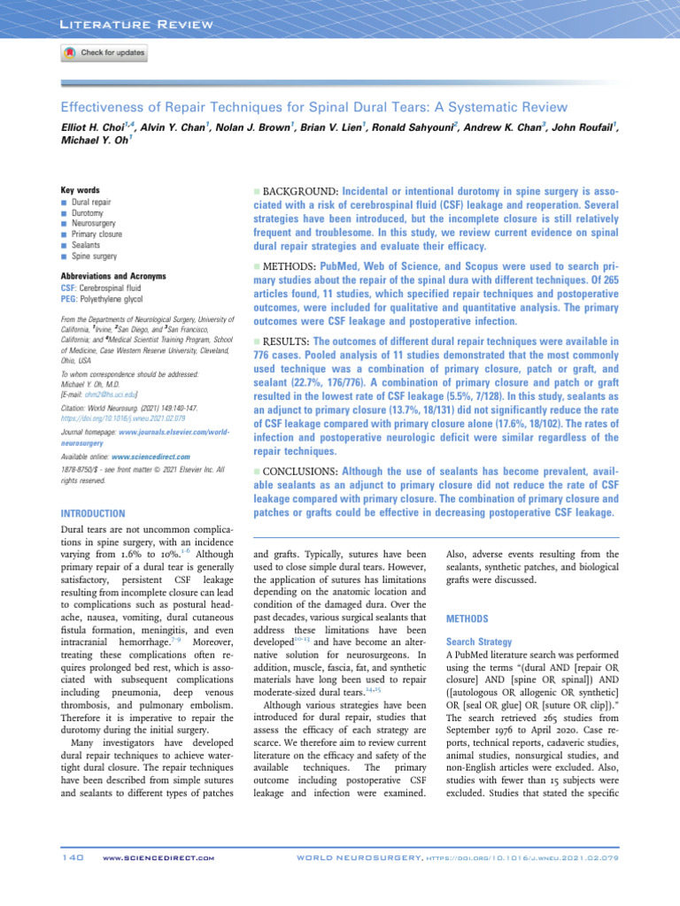 Dural Repair | Download Free PDF | Surgery | Vertebral Column