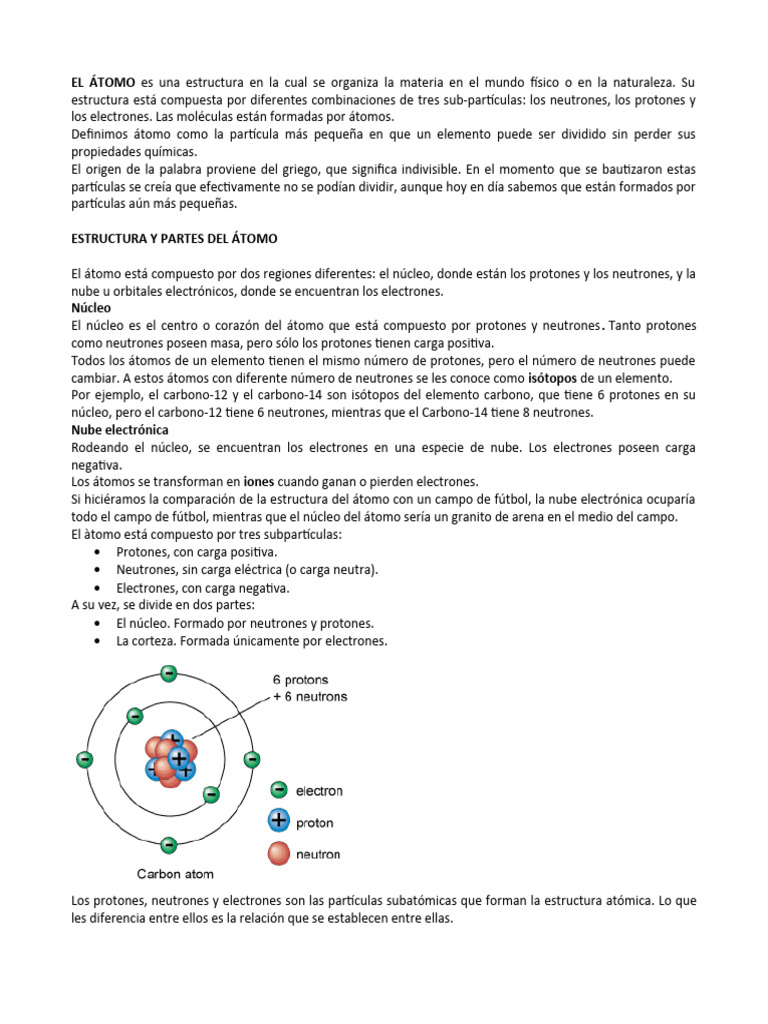 Estructura del átomo: protones, neutrones, electrones | PDF | Átomos ...