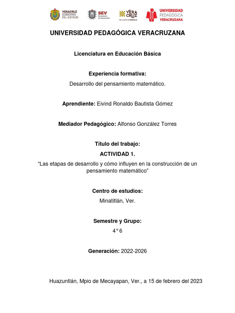 Etapas del Desarrollo Matemático | PDF | Pensamiento | Aprendizaje