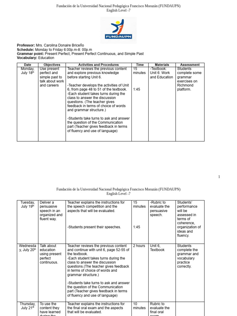 Lesson Plan-Week 5 Level 7 | PDF | Fluency | Human Communication