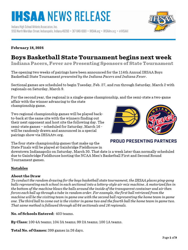 IHSAA Boys Basketball Sectional Matchups, Regional Pairings Released ...