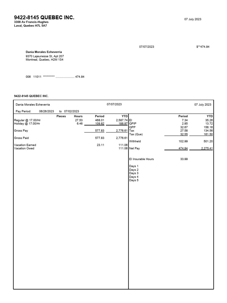 9422-8145 QUEBEC INC.: 3308 Av Francis-Hughes Laval, Quebec H7L 5A7 | PDF