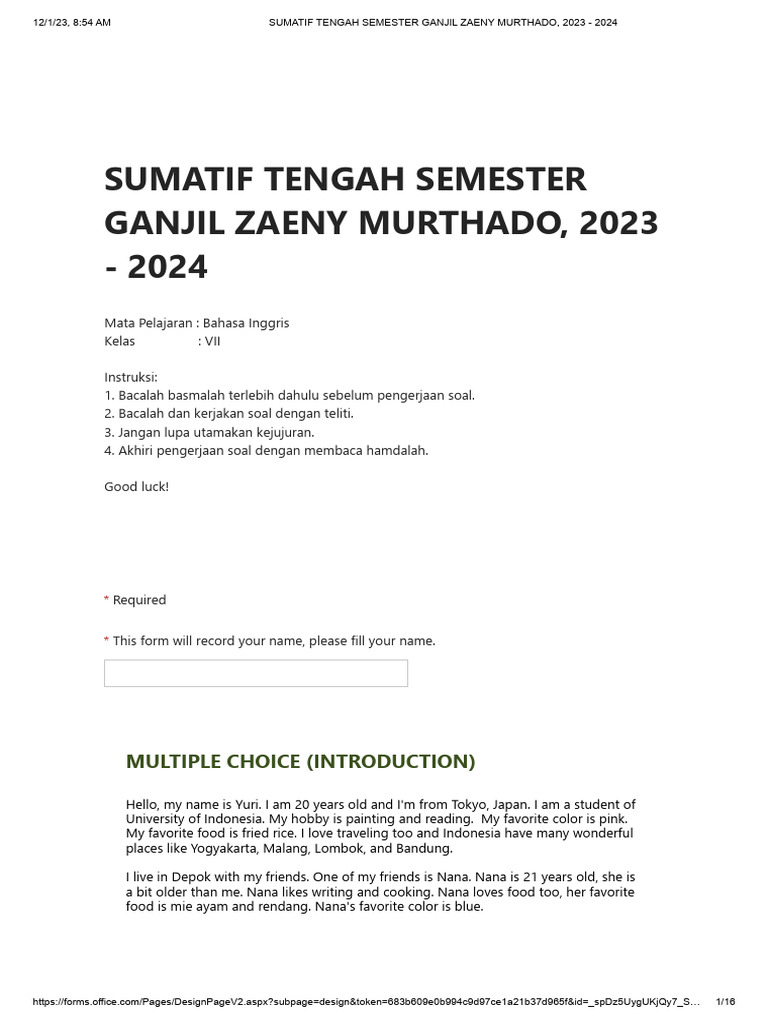 Sumatif Tengah Semester Ganjil Zaeny Murthado, 2023 - 2024 | PDF | Indonesian Cuisine