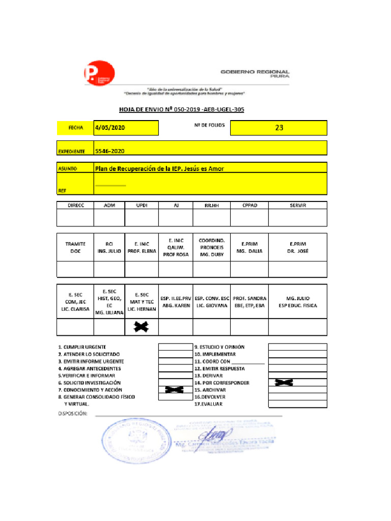 Hoja de Envio N°050-2020-Aeb | PDF
