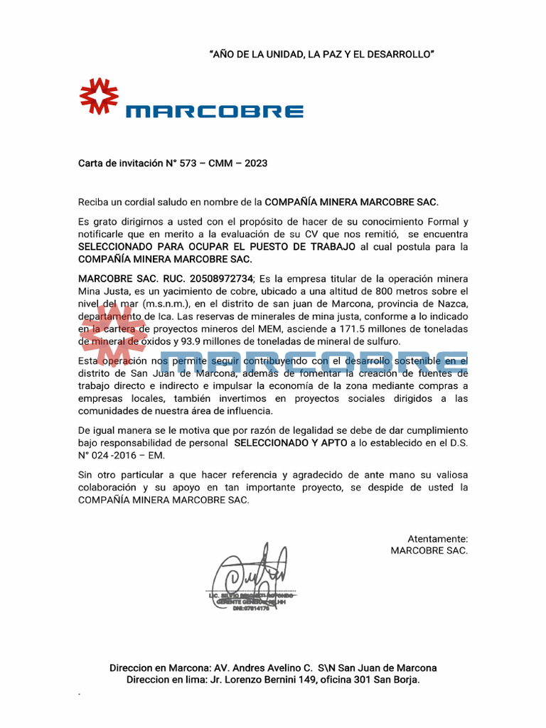 Carta de Invitación Marcobre | PDF