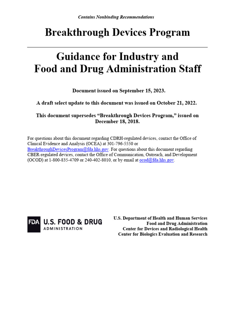 Breakthrough Devices Program | PDF | Federal Food | Food And Drug ...