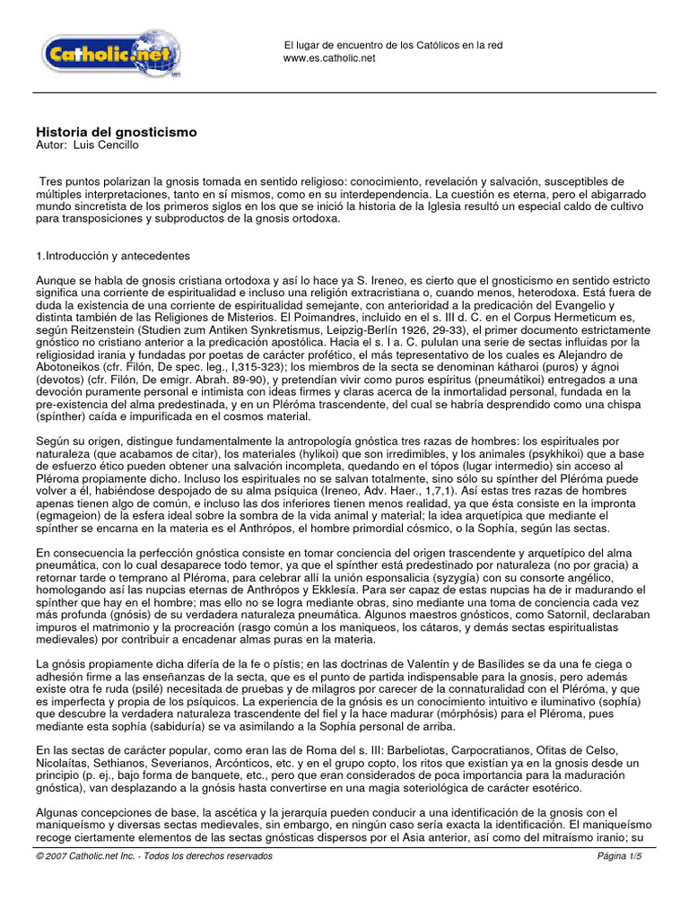 Historia Del Gnosticismo | PDF | Gnosticismo | Creencia religiosa y ...