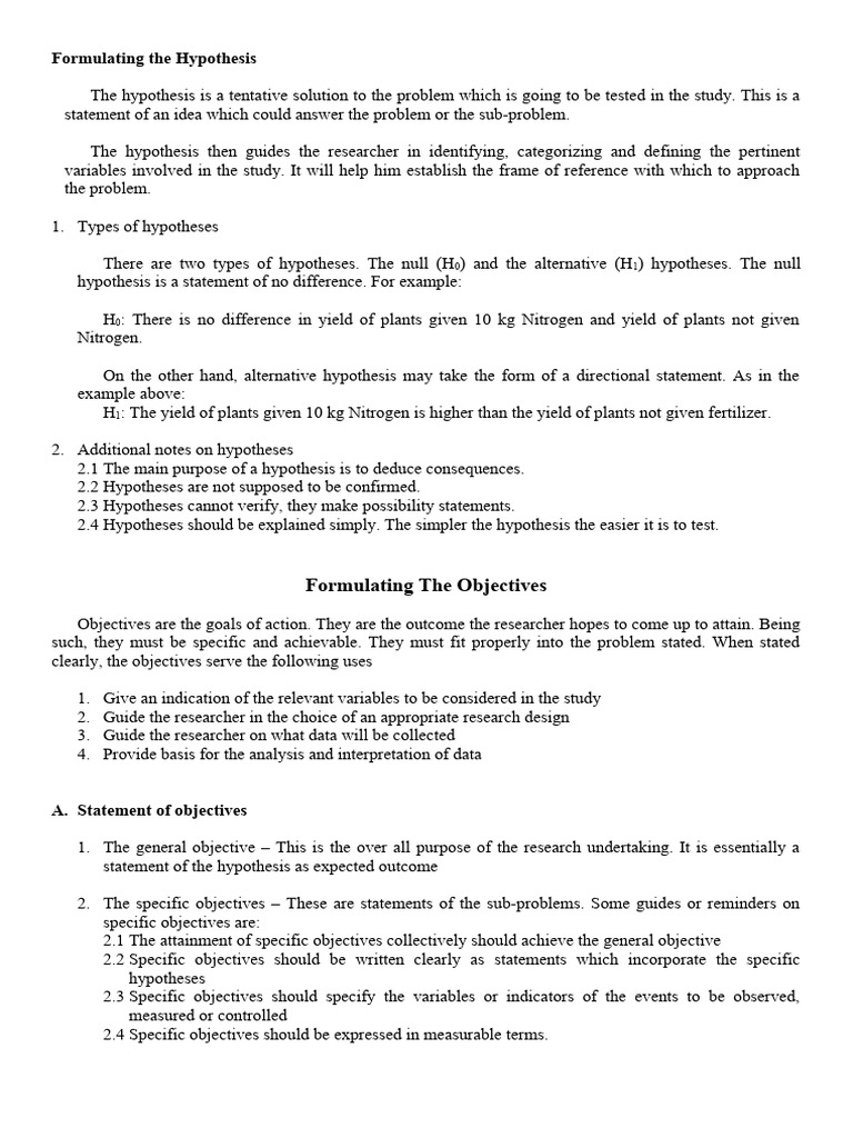 Formulating The Hypothesis | PDF | Hypothesis | Dependent And ... Formulating The Hypothesis | PDF | Hypothesis | Dependent And ...