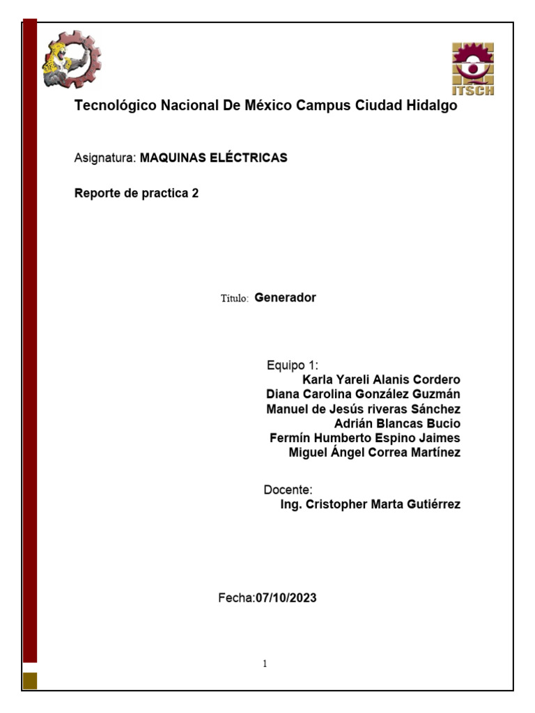 Reporte de Practica 2 Tema 2 | PDF | Generador eléctrico | Inductor