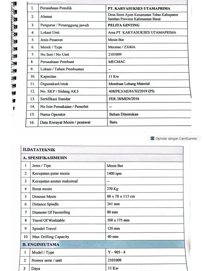 Mesin Bor Mecmac ZX40A | PDF