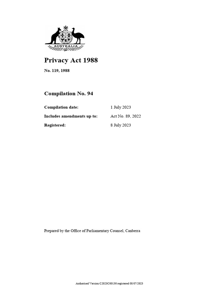 Privacy Act 1988 Compilation 94 | PDF | Credit | Finance & Money Management
