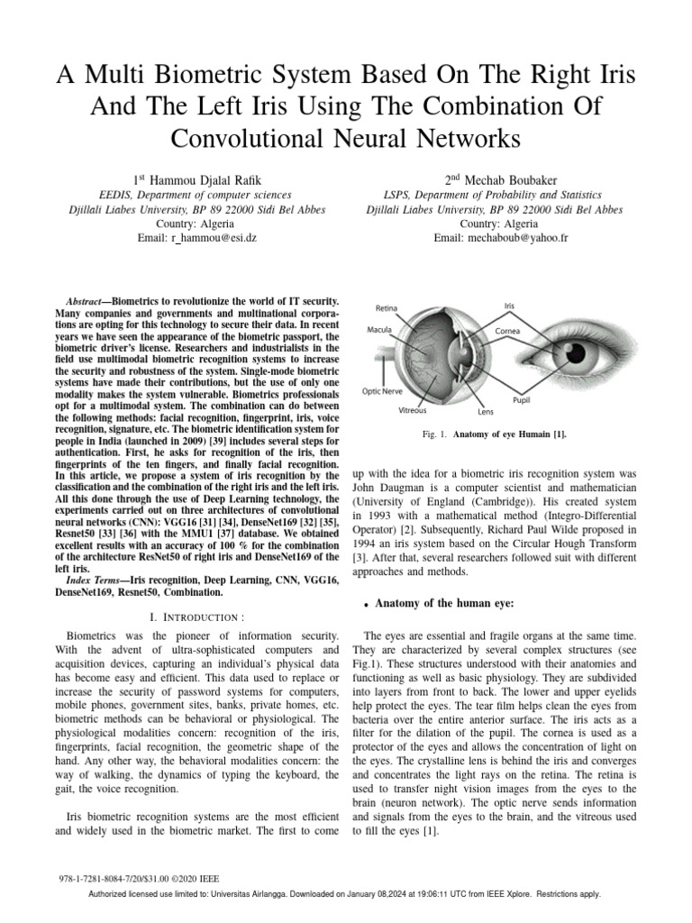 A Multi Biometric System Based On The Right Iris And The Left Iris