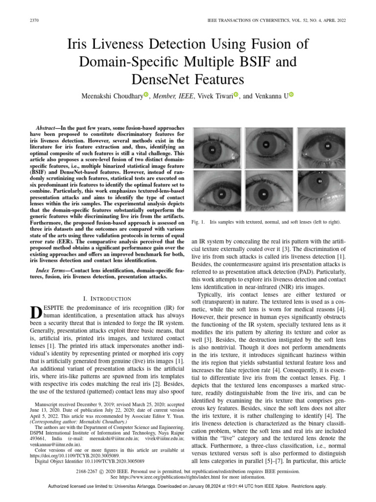 Iris Liveness Detection Using Fusion of Domain-Specific Multiple BSIF and DenseNet Features ...