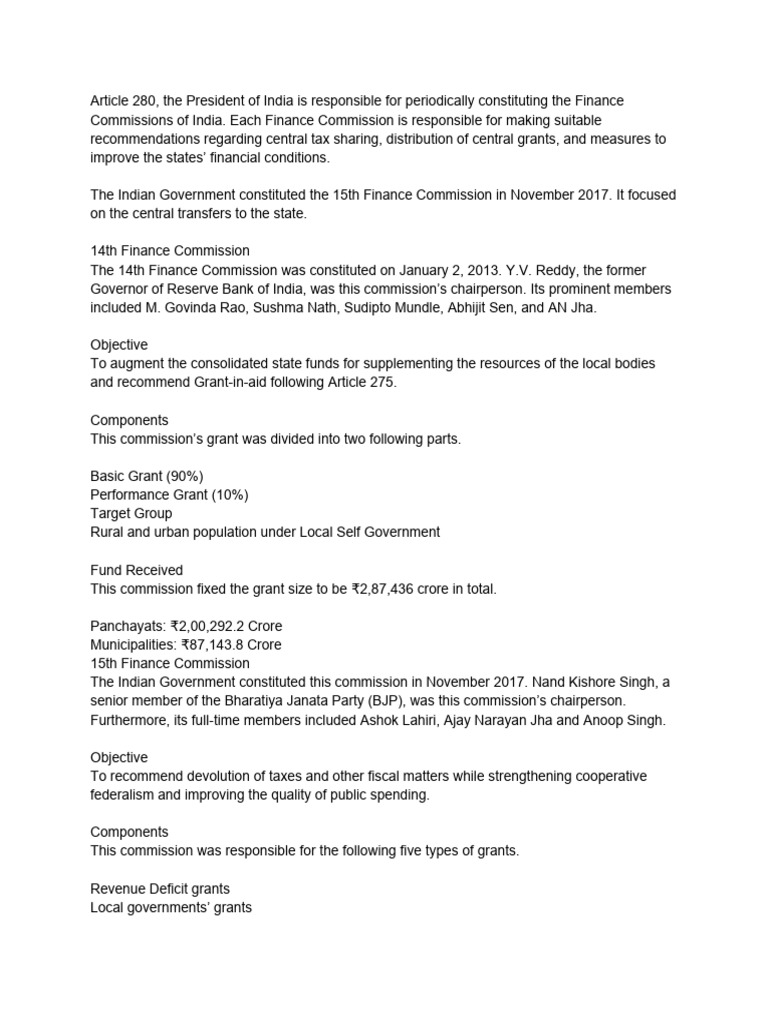 Article 280, The President of India Is Responsible For Periodically ...