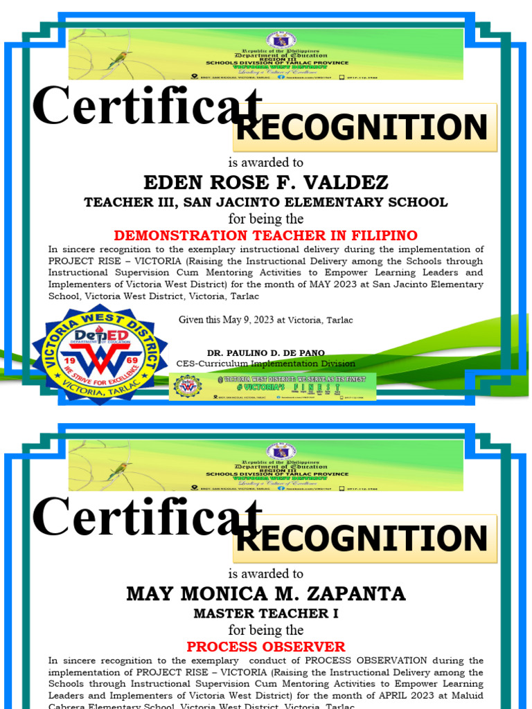 Certificate Project Rise Victoria Classroom Observation | PDF ...