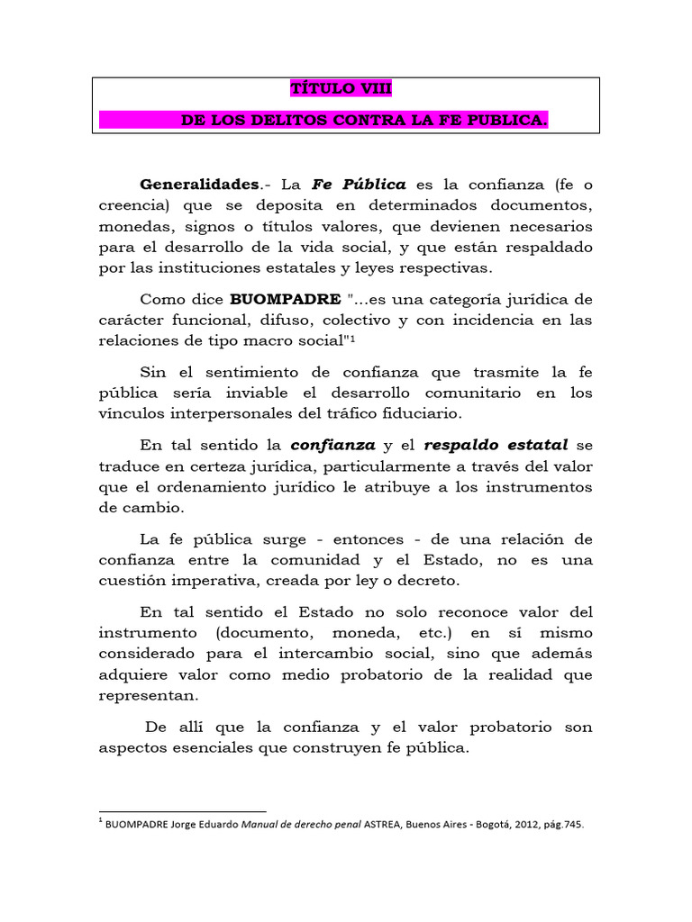 Delitos Contra La Fe Pública - A Modo de Resúmen. GONZÁLEZ José Luis | PDF