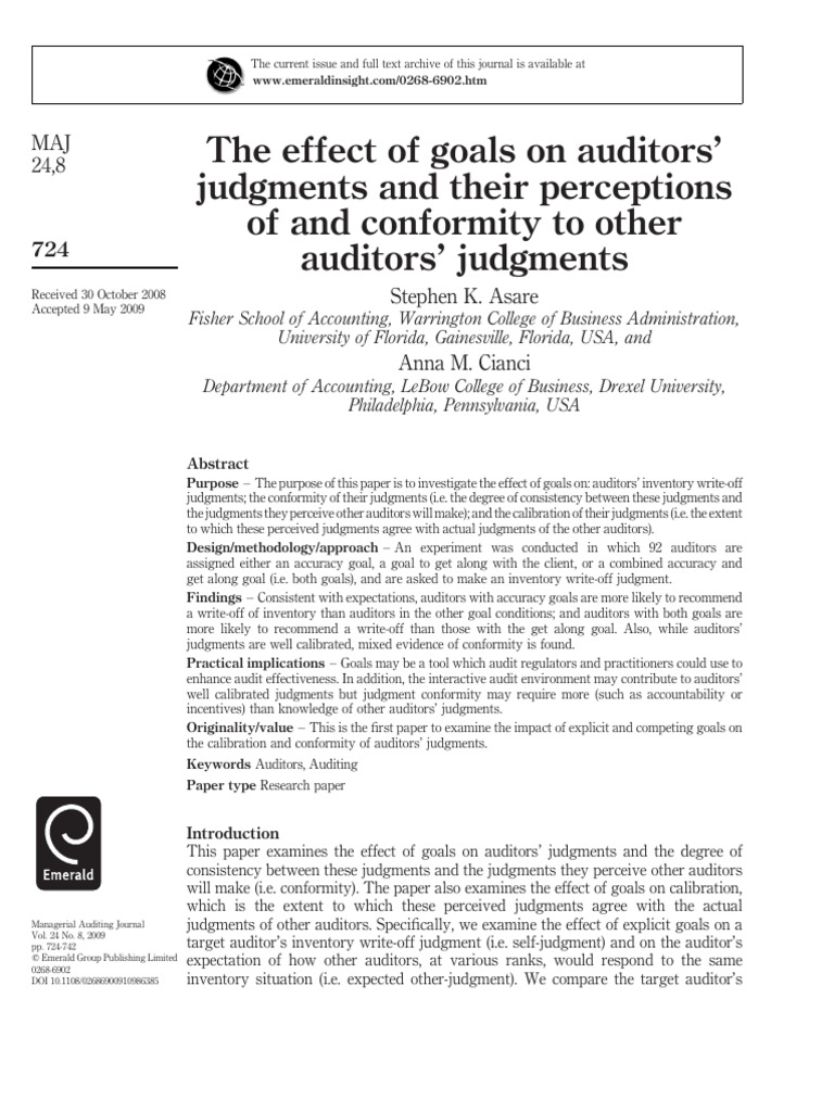 The Effect of Goals On Auditors Judgments and Their Perceptions of and ...