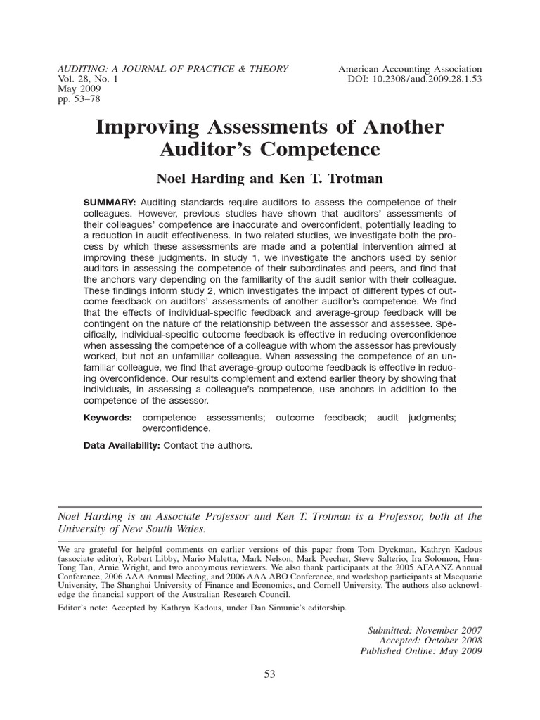 Improving Assessment of Another Auditor's Competence | PDF | Audit ...
