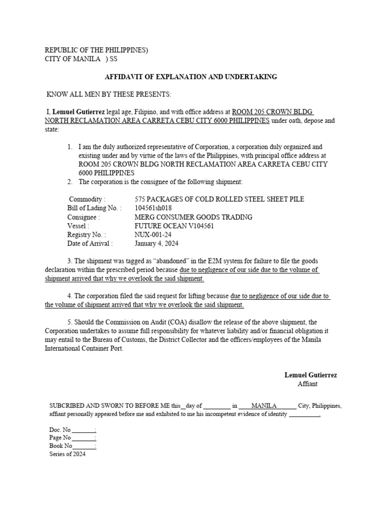 Affidavit of Explanation | PDF | Affidavit | Philippines