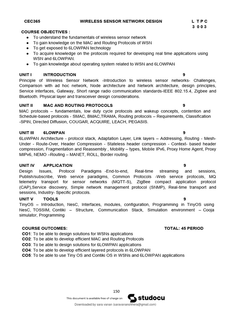 Syllabus Wireless Sensor Network Design 2 3 | PDF | Wireless Sensor Network | Computer Network