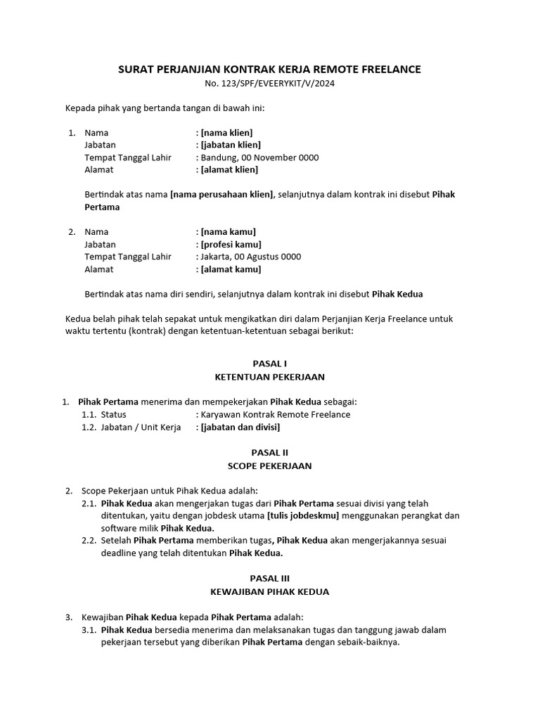 Surat Kontrak Kerja Remote Freelance | PDF