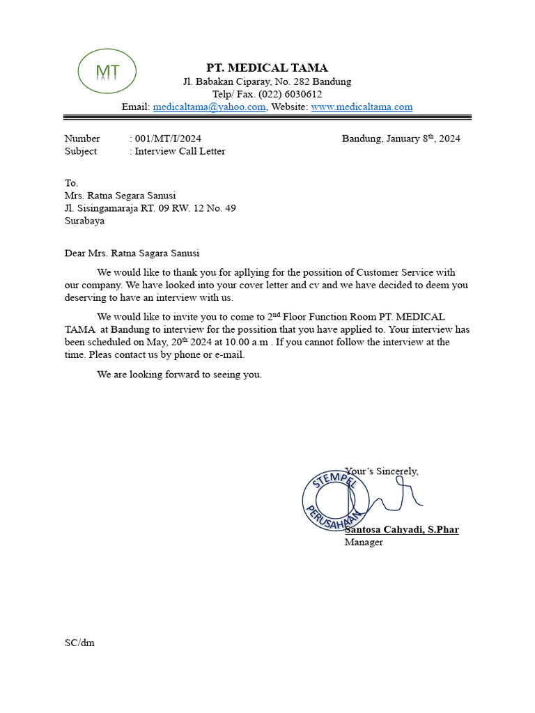 Surat Bing - PT Medical Tama - Dwi Maulidia | PDF