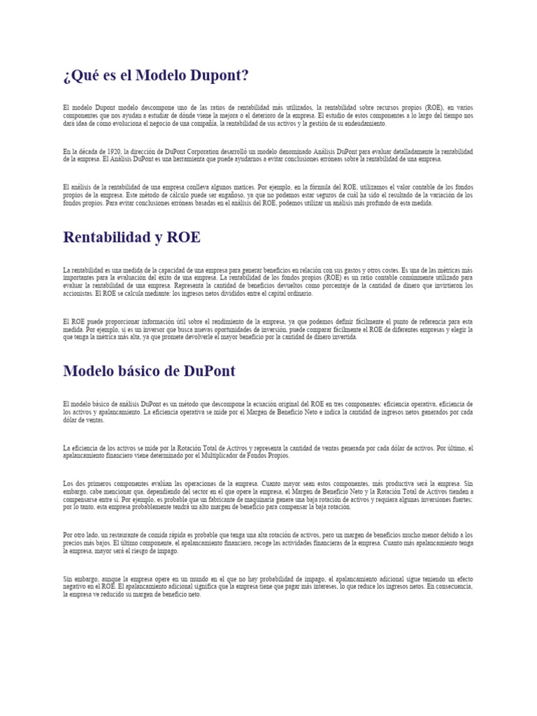 Qué Es El Modelo Dupont | PDF | Rentabilidad sobre recursos propios ...