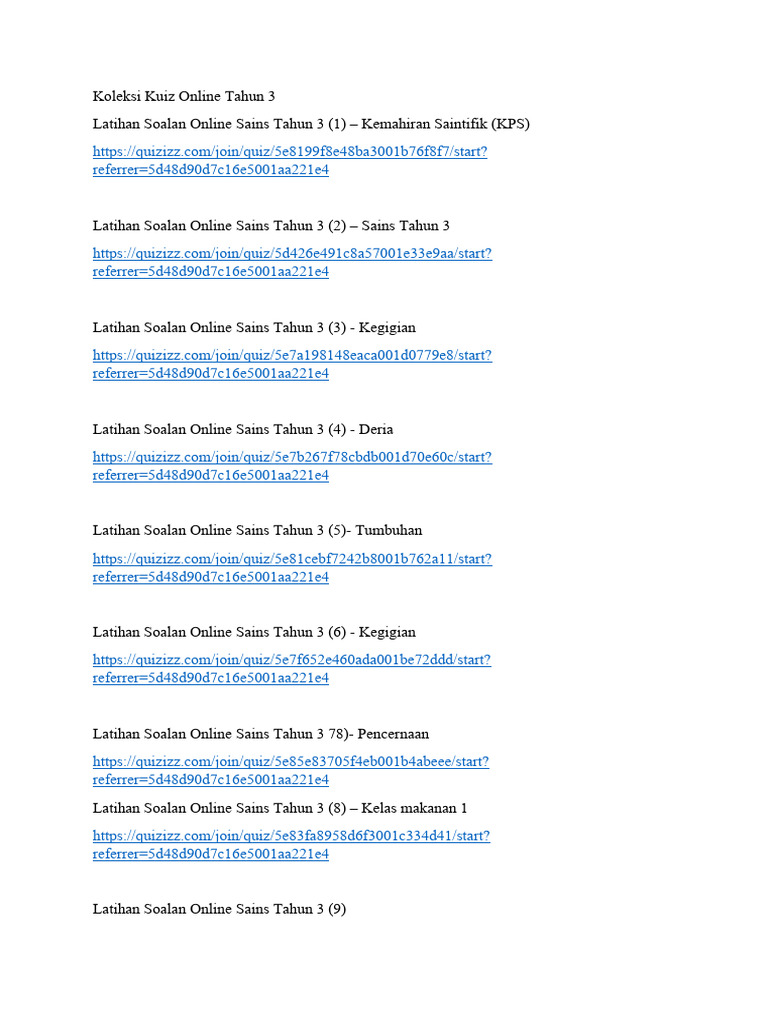 Kuiz Online Sains Tahun 3 | PDF