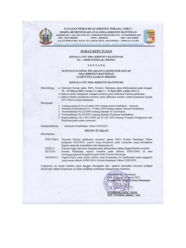 SK Panitia Semester Genap 2021 | PDF