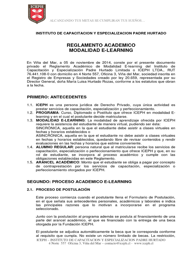 Reglamento E-learning ICEPH | PDF | Evaluación | Maestros