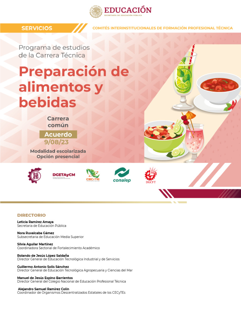Programa de Estudios Preparacion de Alimentos y Bebidas | PDF