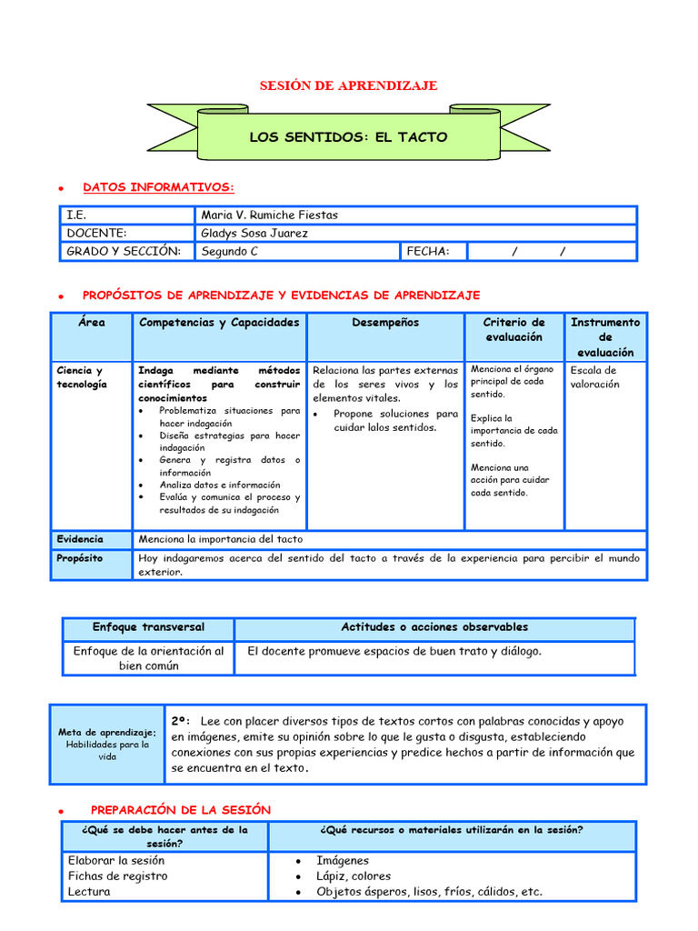 Sesión de Aprendizaje | Descargar gratis PDF | Aprendizaje | Evaluación