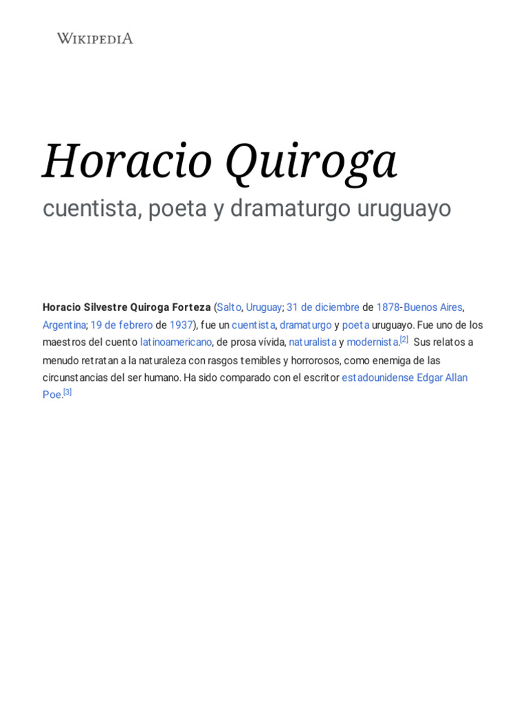 Horacio Quiroga - Wikipedia, La Enciclopedia Libre | PDF