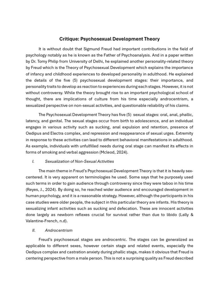 Critique Paper - The Psychosexual Development Theory | PDF | Sigmund ...