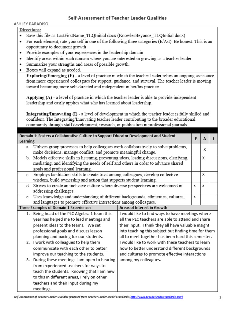 Paradisoashley Tlqinitial | PDF | Teachers | Learning