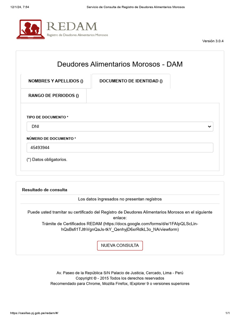 Servicio de Consulta de Registro de Deudores Alimentarios Morosos | PDF ...