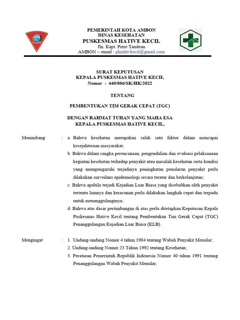 006 SK Pembentukan Tim Gerak Cepat (TGC) | PDF