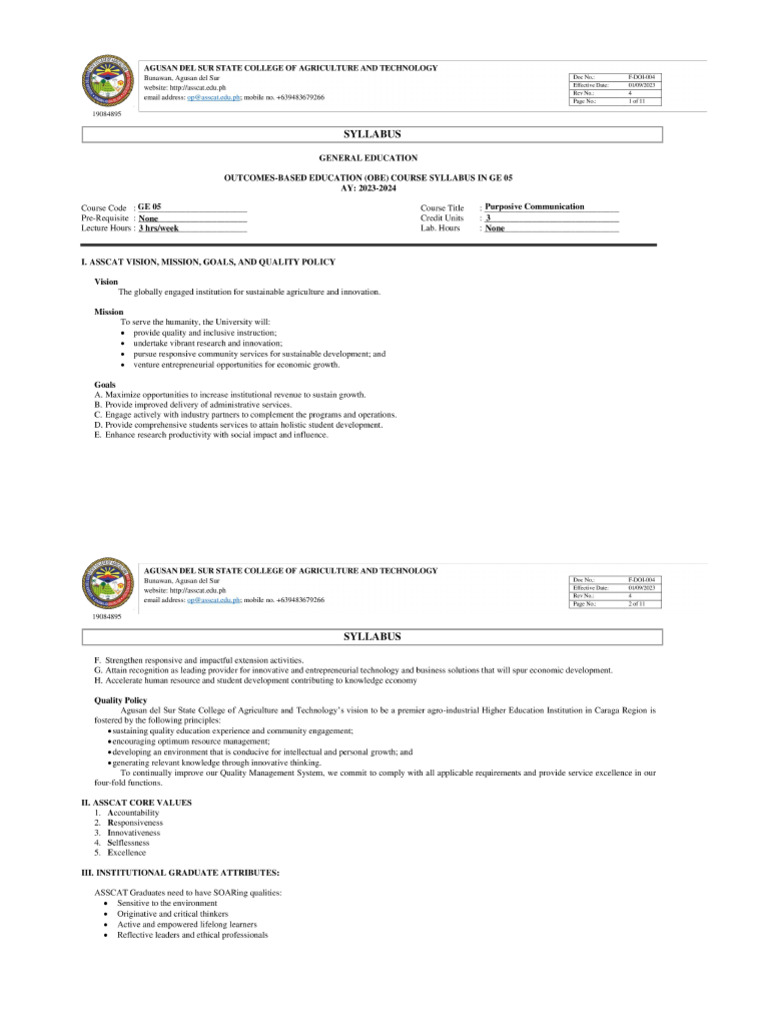 GE 05 Syllabus AY 2023 2024 | PDF