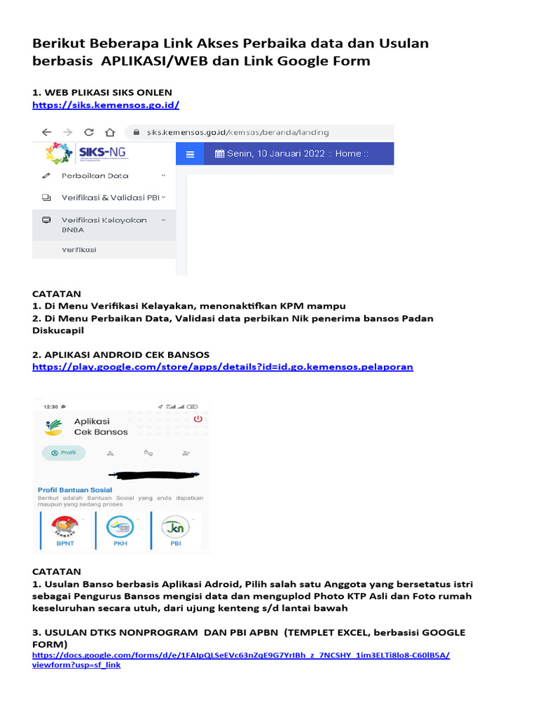 Akses Perbaikan Data Bansos Online | PDF