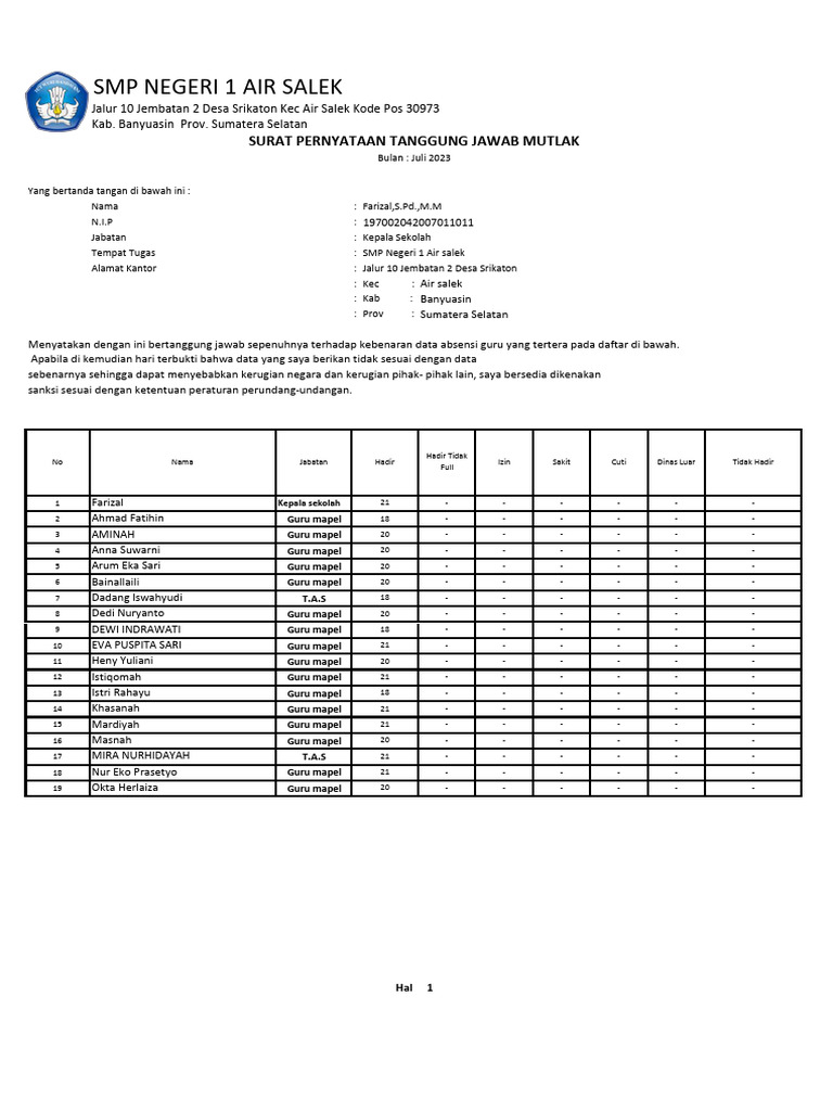 Absen Juli September 2023 | PDF