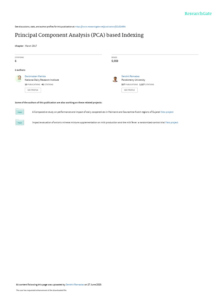 Principal Component Analysis (PCA) Based Indexing: Darshnaben Mahida Sendhil Ramadas | PDF ...