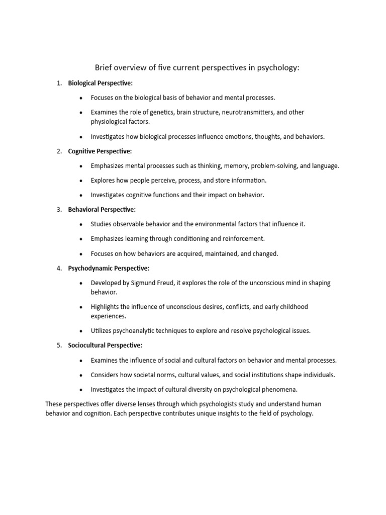 Brief Overview of Five Current Perspectives in Psychology | PDF ...