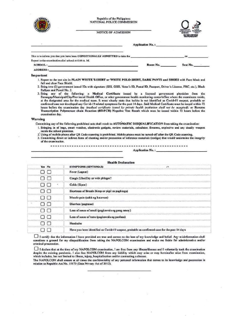 NAPOLCOM HealthDecrelation | PDF