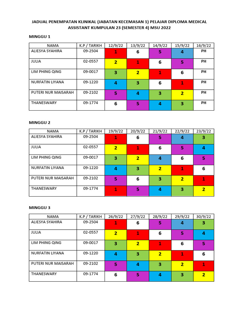 Jadual Penugasan Sem 4 | PDF